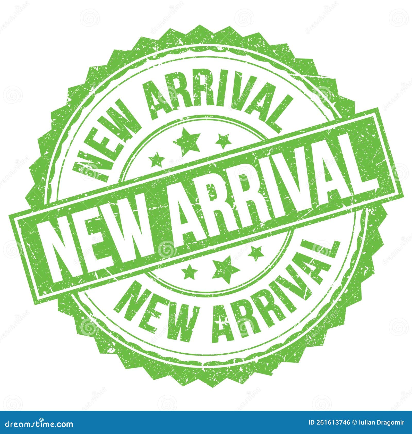 NEW ARRIVAL Text on Green Round Stamp Sign Stock Illustration ...