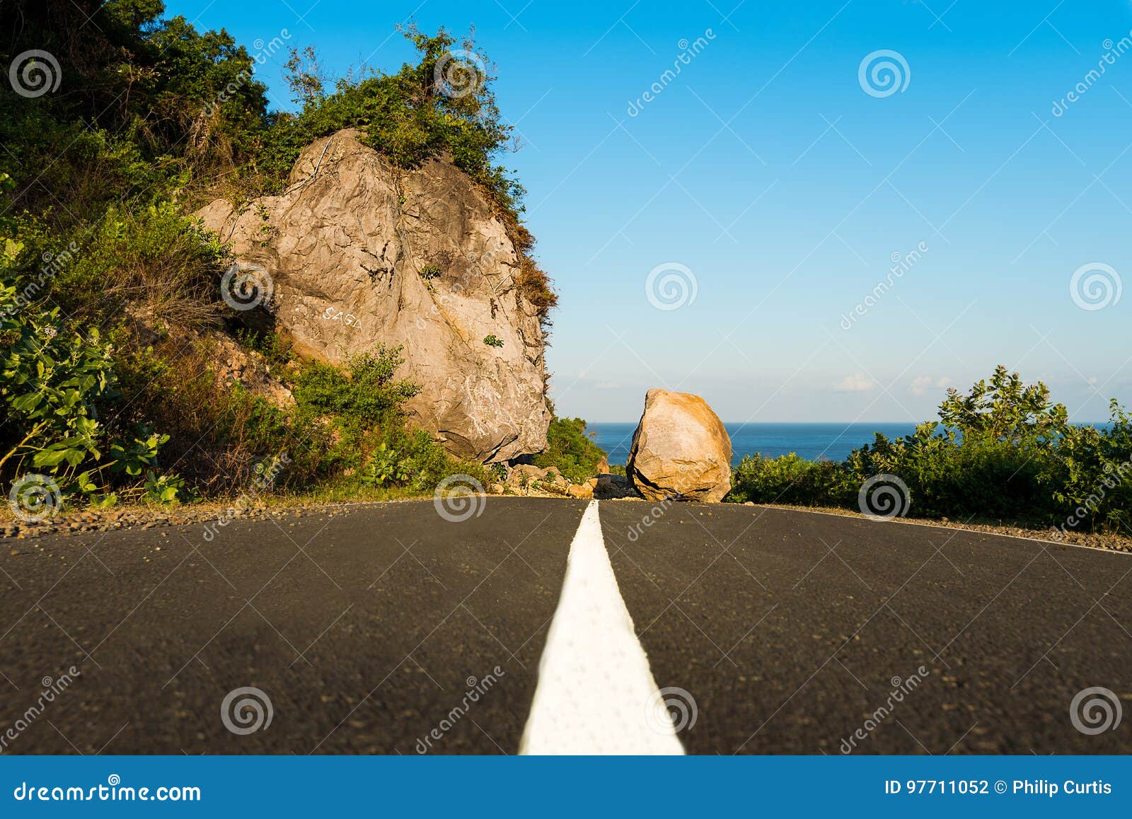 New Asphalt Road Path Blocked by Land Slide / Rock Fall. Stock Photo ...