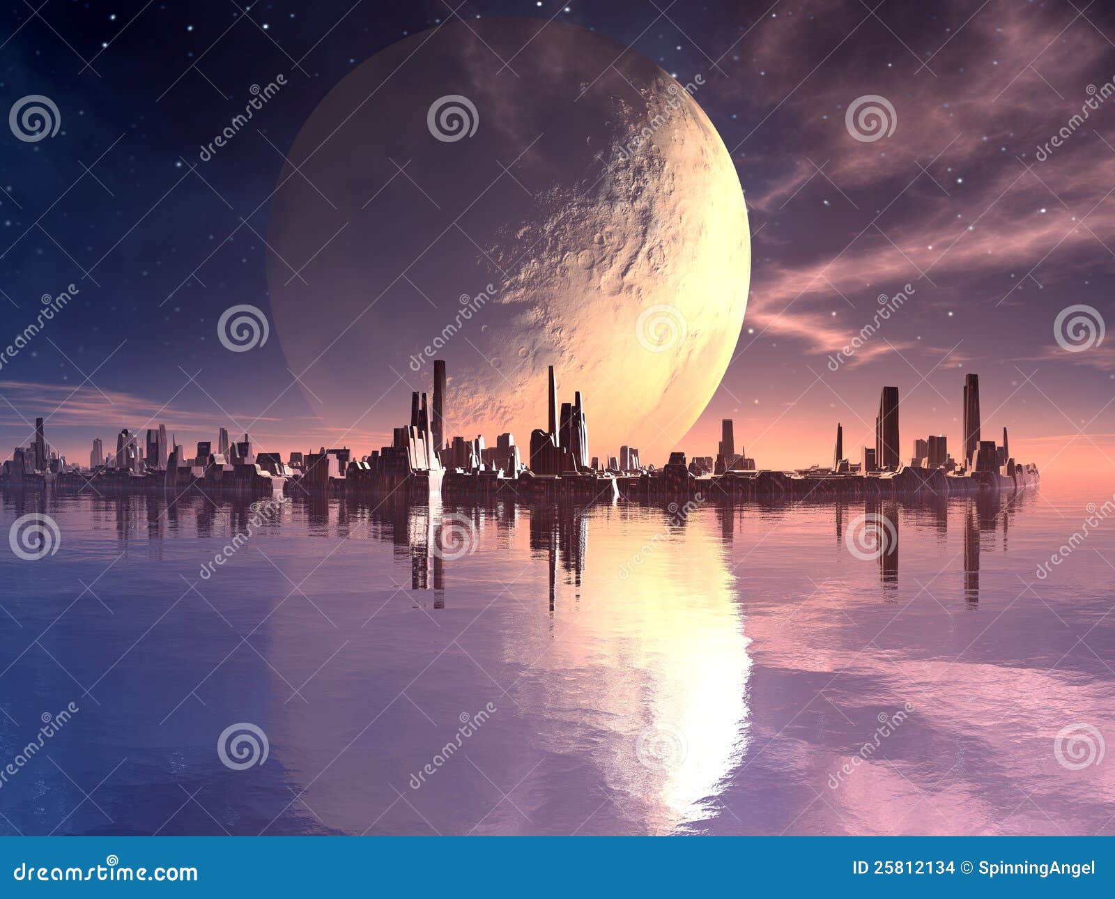 New Atlantis - Floating Futuristic City Stock Illustration ...