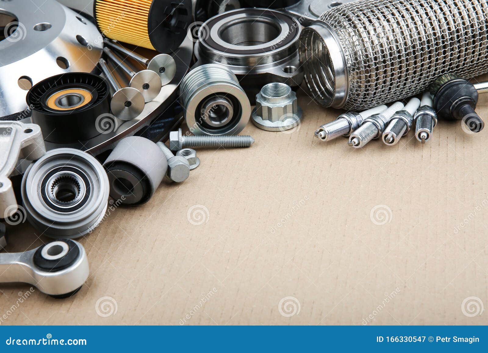 New Auto Spare Parts on Cardboard Stock Image - Image of spare, metal ...