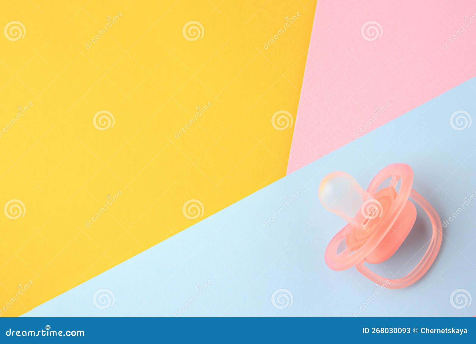 New Baby Pacifier on Color Background, Top View. Space for Text Stock ...