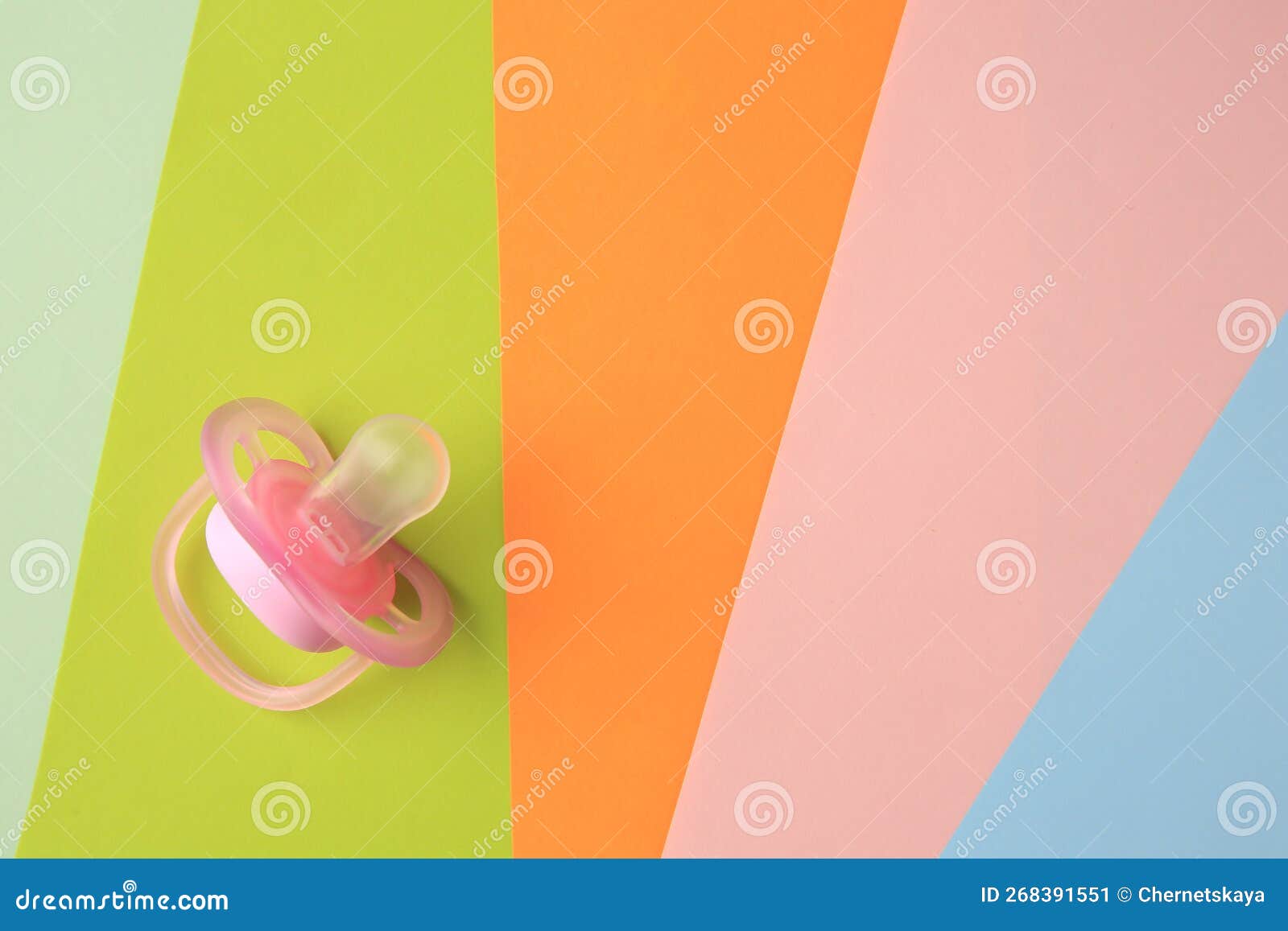New Baby Pacifier on Color Background, Top View. Space for Text Stock ...