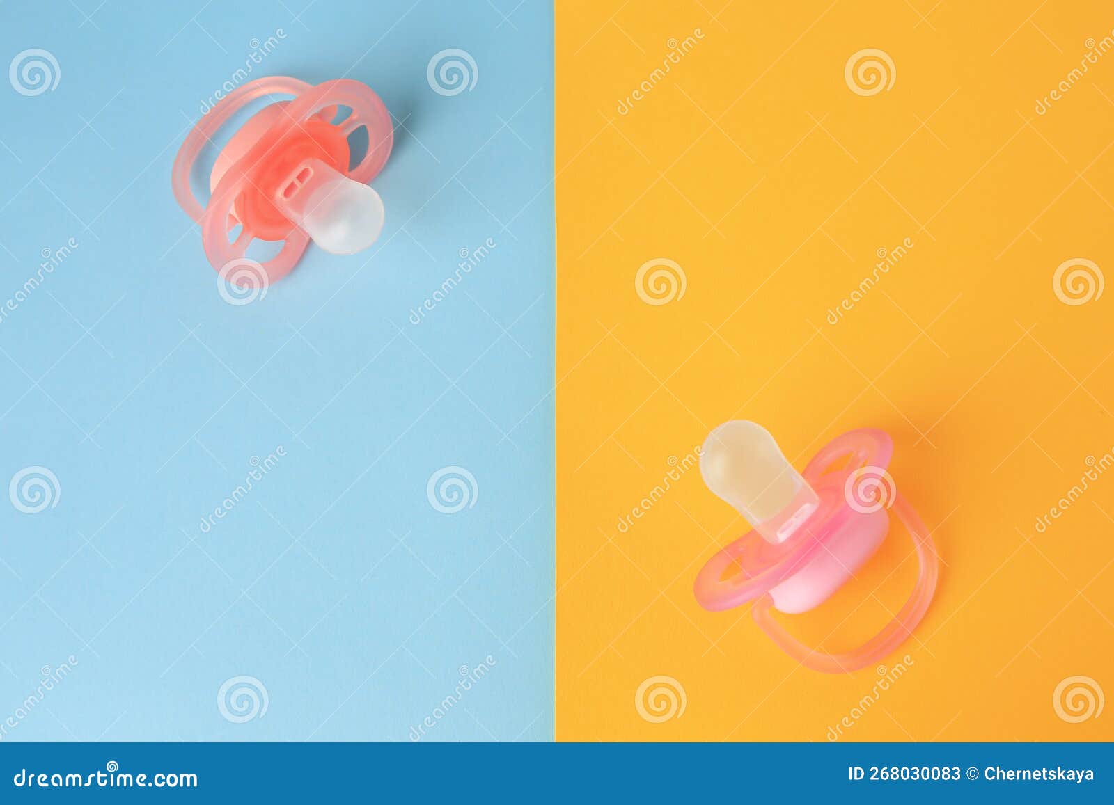 New Baby Pacifiers on Color Background, Flat Lay Stock Image - Image of ...