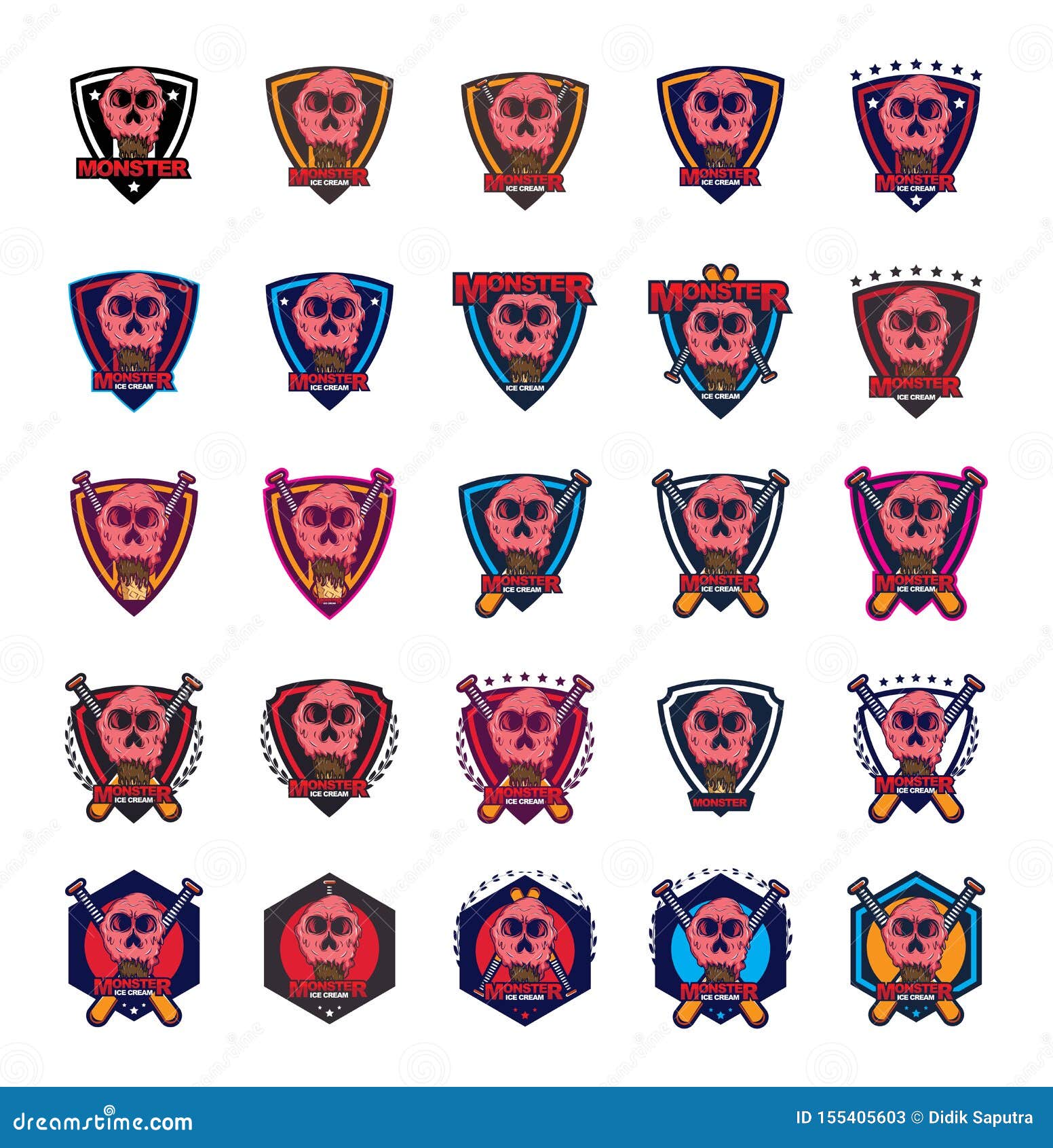 Ice Cream Monster Logos. Set of 25 Monster Logos for Your Business ...