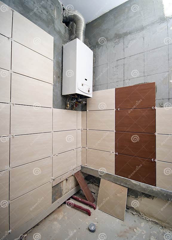 New Bathroom Partially Tiled Stock Image - Image of remodel, plumbing ...