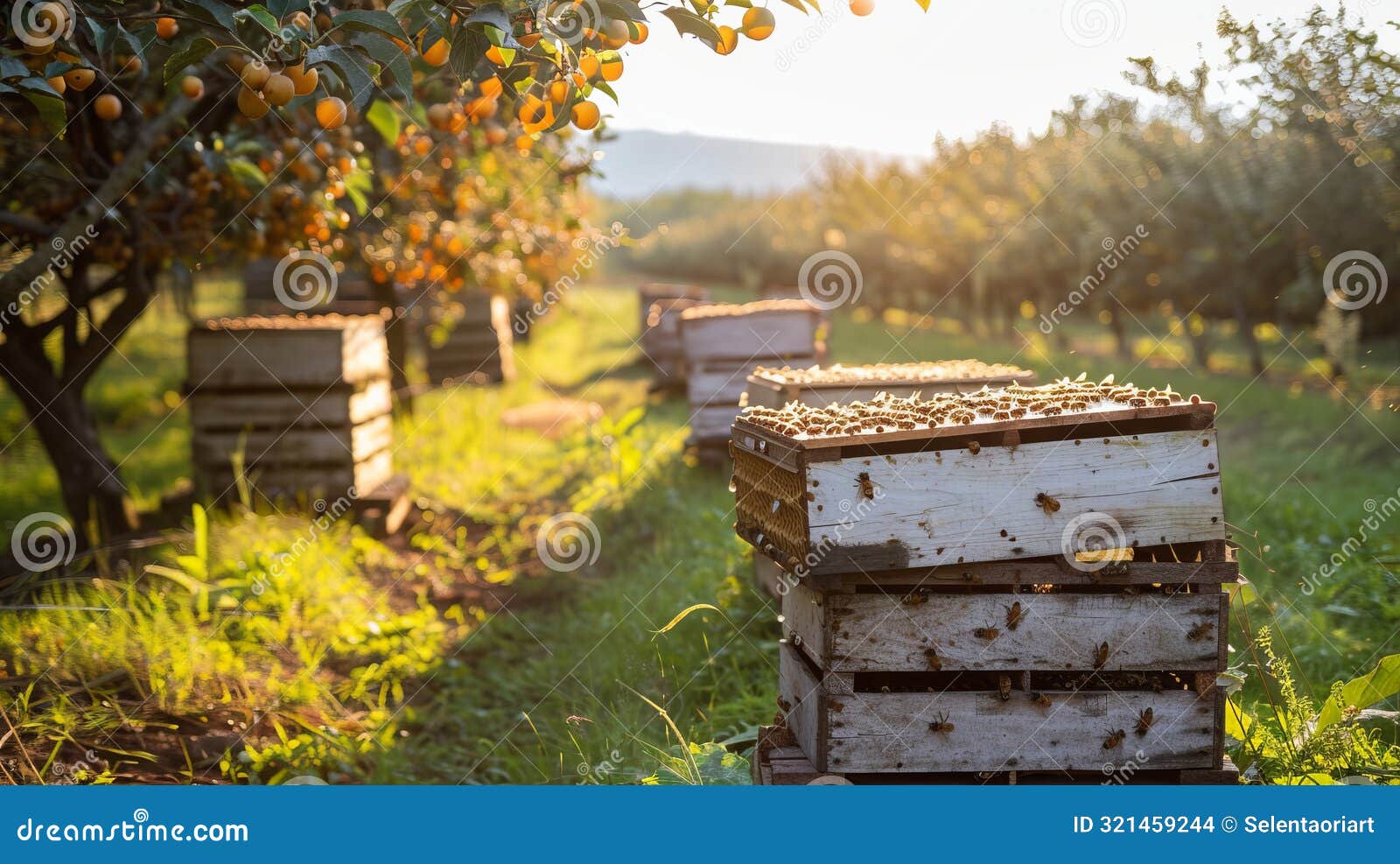 New Beehive Setup in Orchard Stock Illustration - Illustration of ...