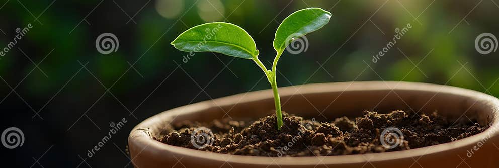 A New Beginning a Tiny Sapling Growing in a Pot Symbolizing Growth ...