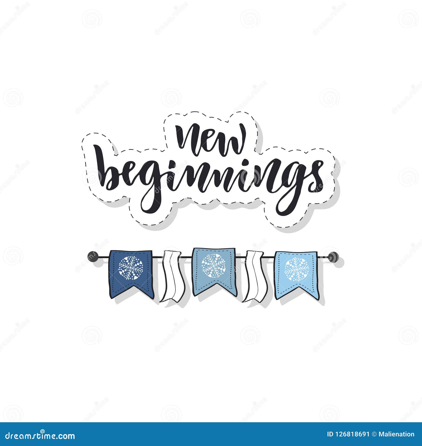 New Beginnings Vector Calligraphy. Hand Drawn Illustration. Sticker ...