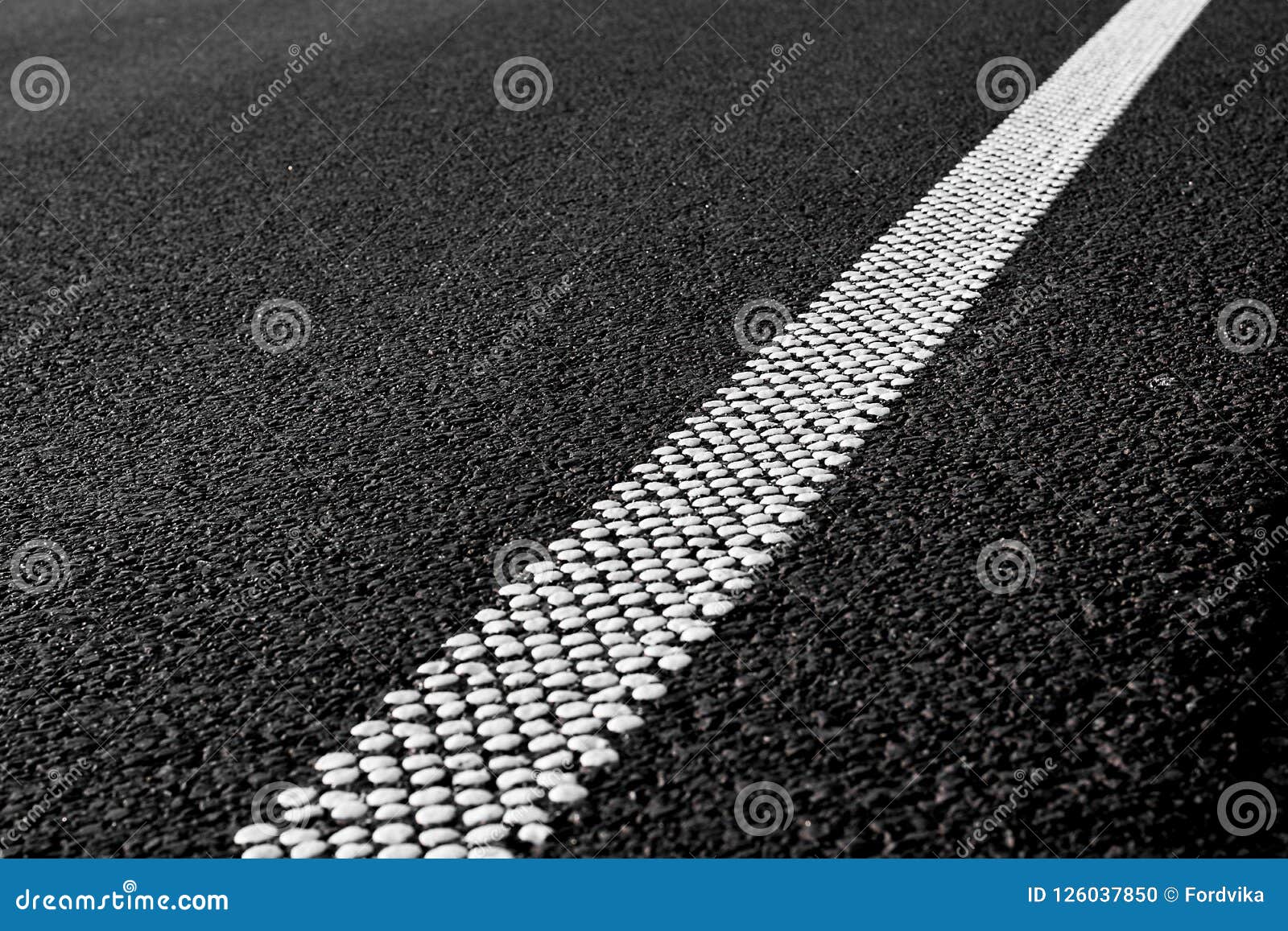 New Black Asphalt Road and Dividing Lines from White Dots. Stock Photo ...
