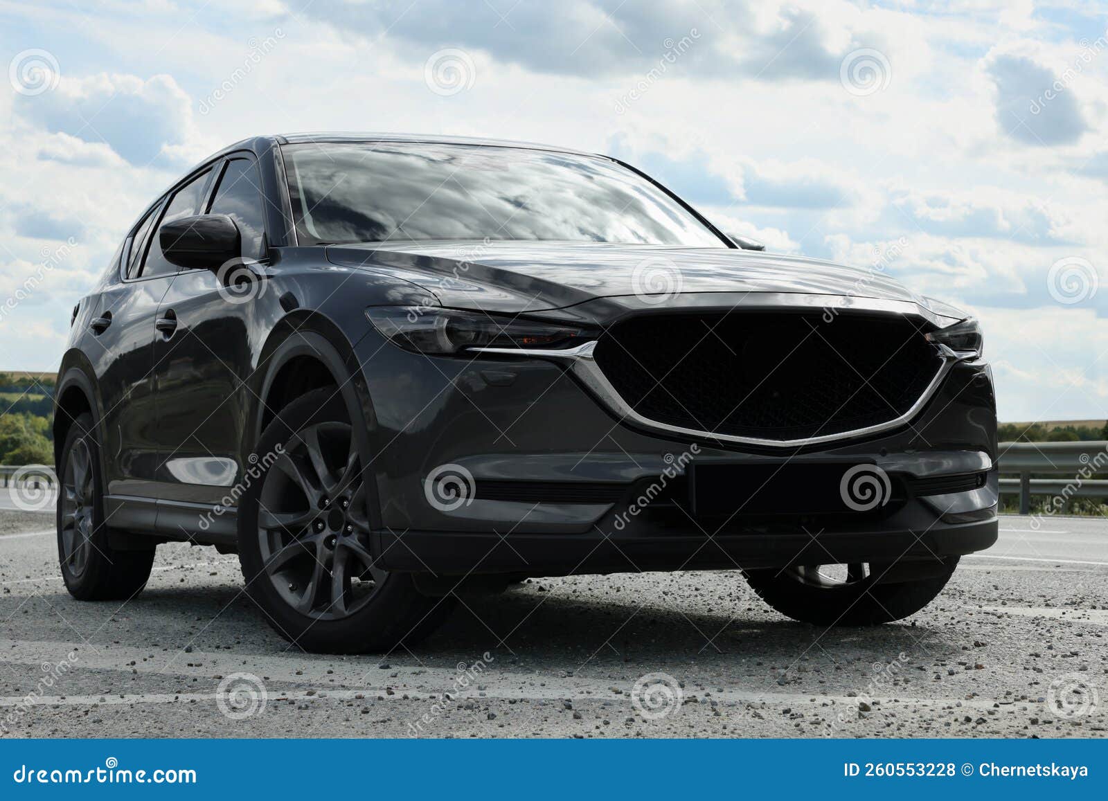 New Black Modern Car on Asphalt Road Stock Photo - Image of luxury ...