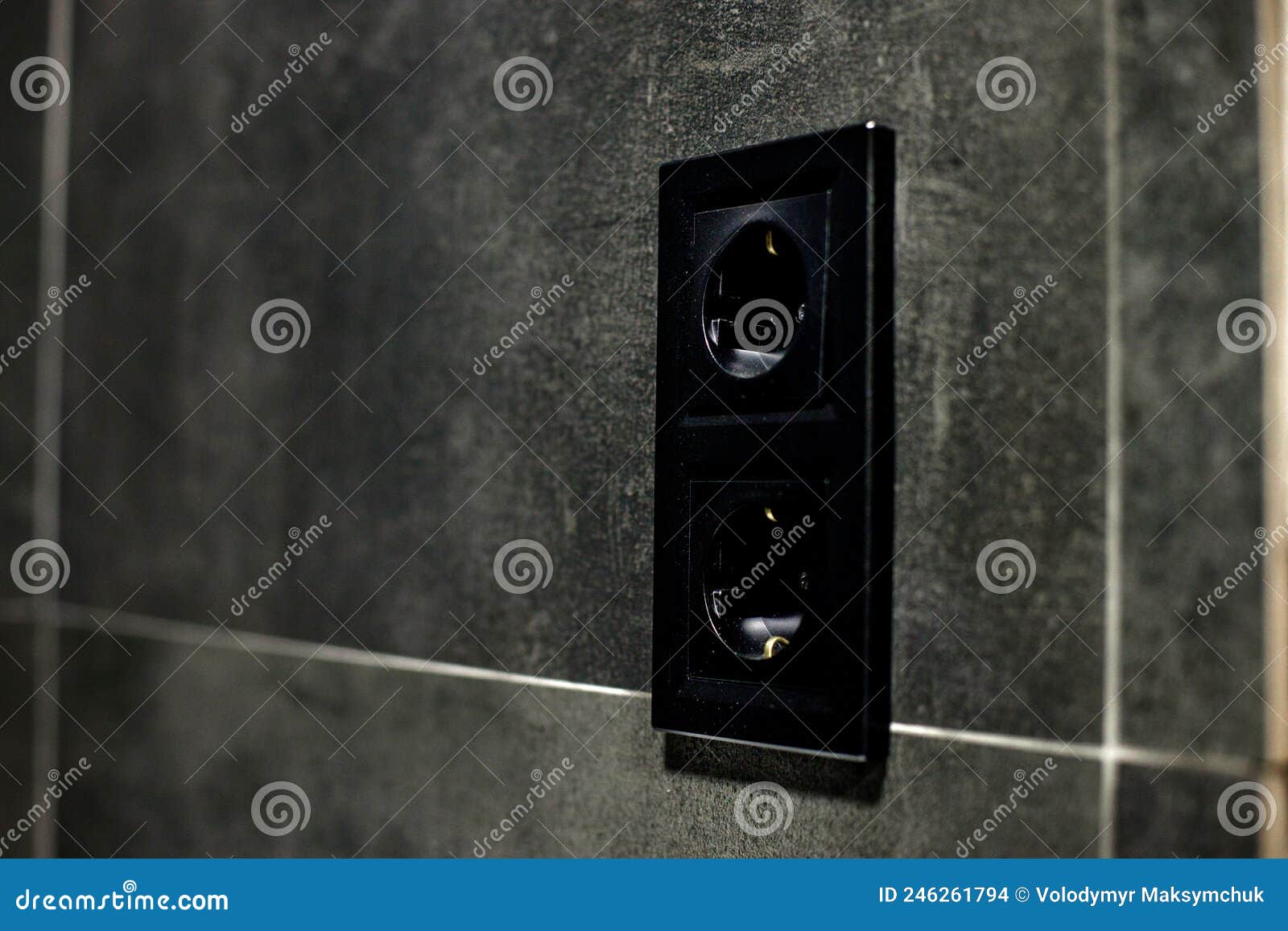 New Black Rosette on a Ceramic Tile of Black Color. Electrical Outlet ...