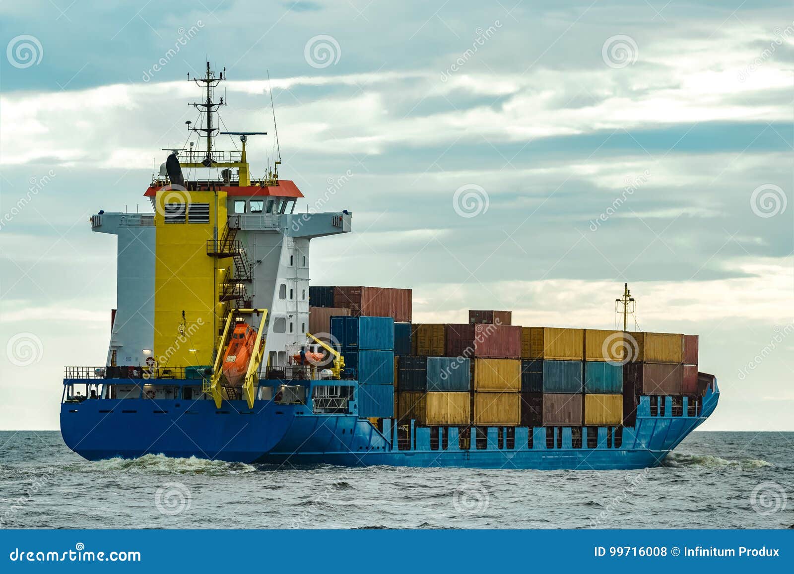 New blue container ship stock photo. Image of sailing - 99716008