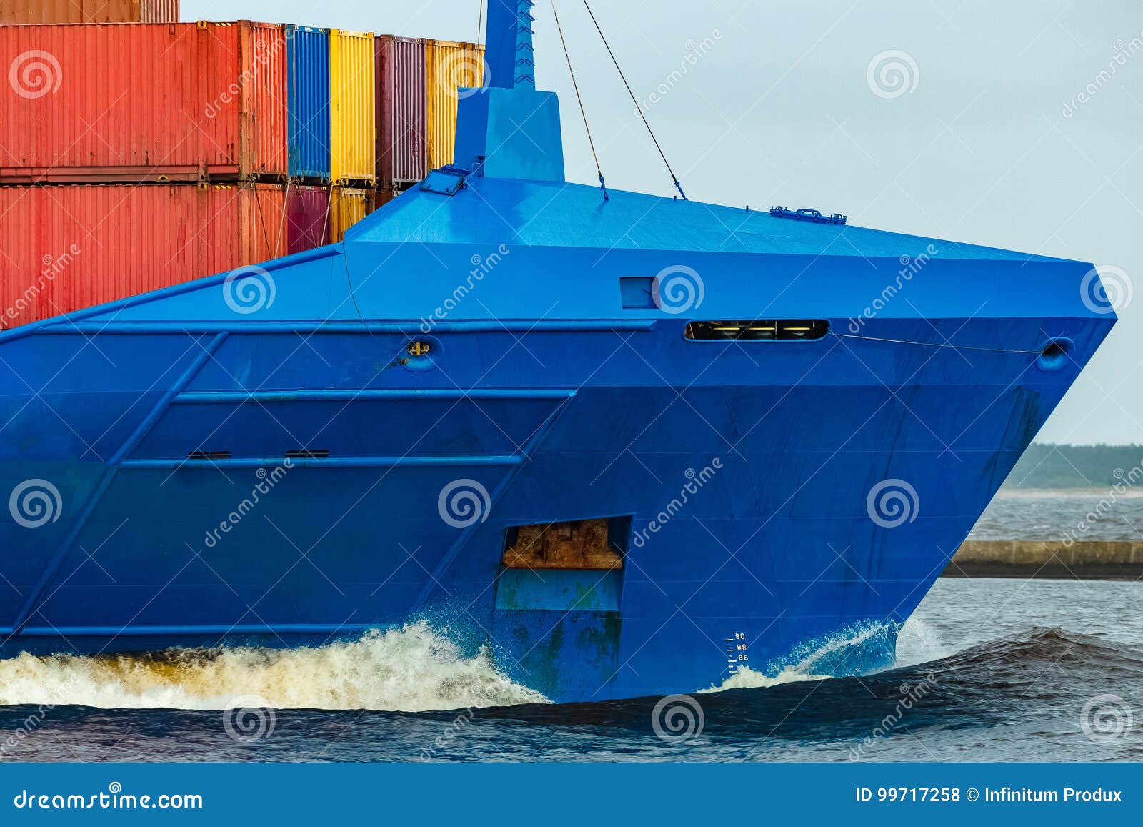 New blue container ship stock photo. Image of overcast - 99717258