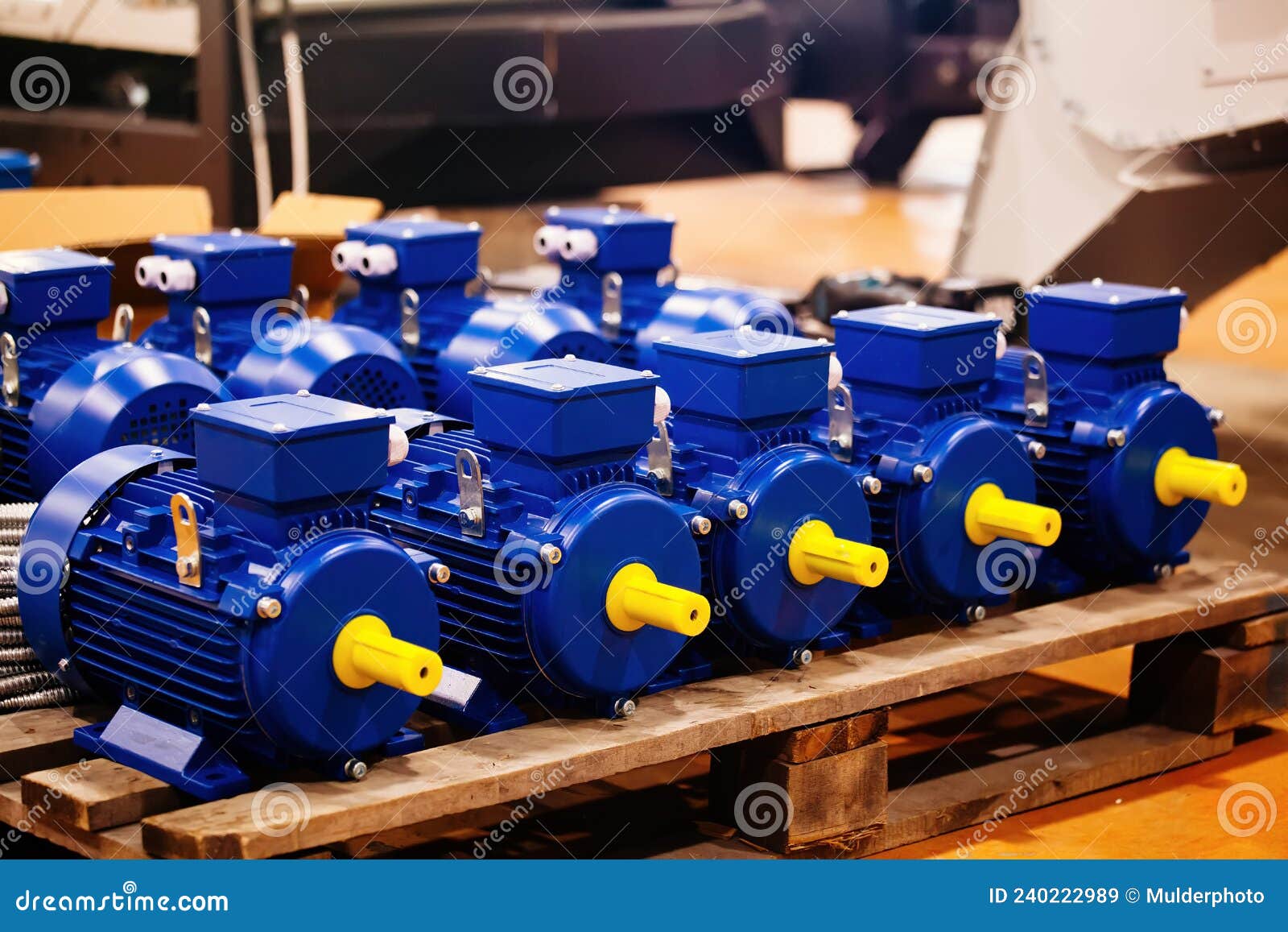 New Blue Electric Motors in the Factory for Assembling Stock Image ...