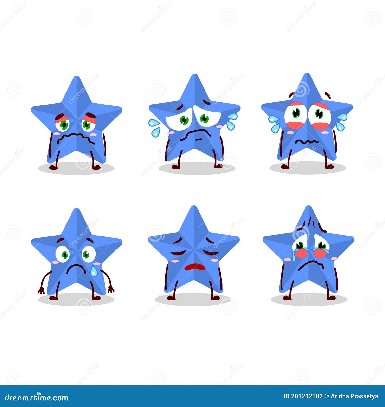 New Blue Stars Cartoon Character with Sad Expression Stock Vector ...