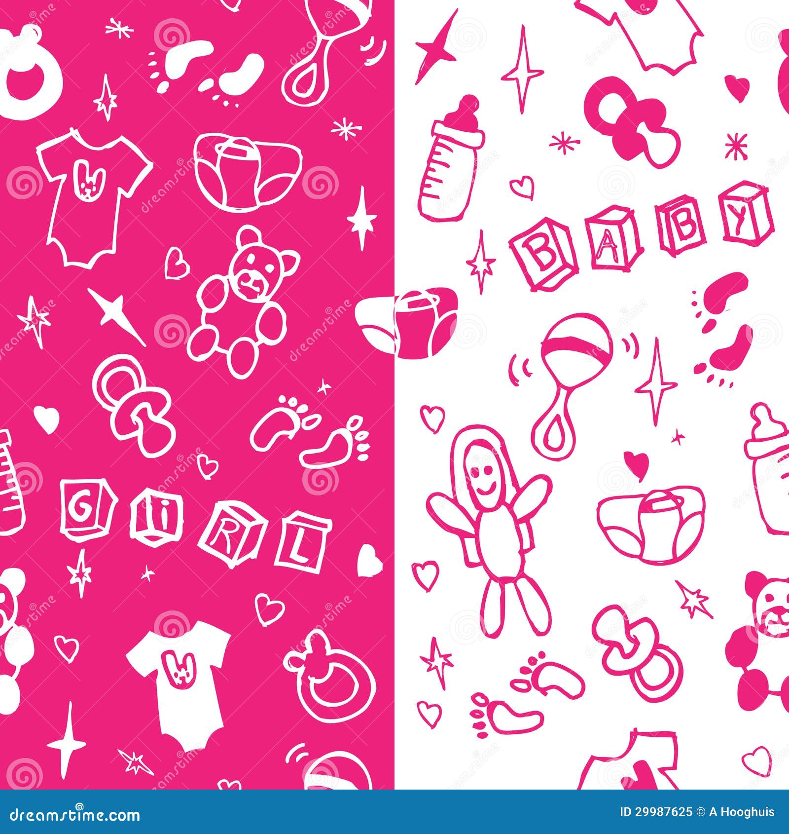 New Born Baby Girl Seamless Pattern Stock Illustration - Illustration ...