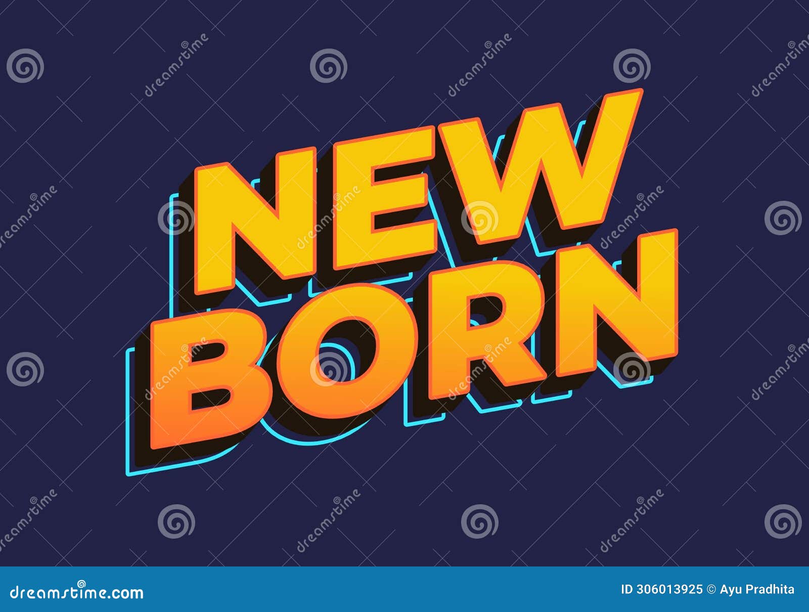 New Born. Text Effect in 3D Look. Yellow Color Stock Illustration ...