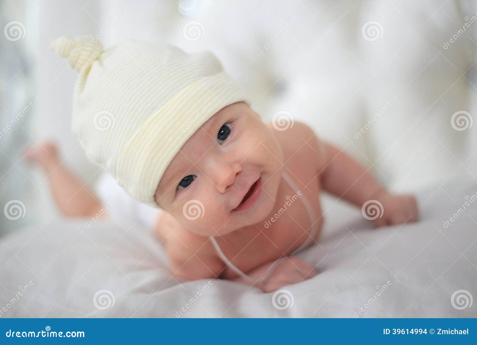 New Borng Baby Dressed in Yellow Hat Stock Photo - Image of costume ...