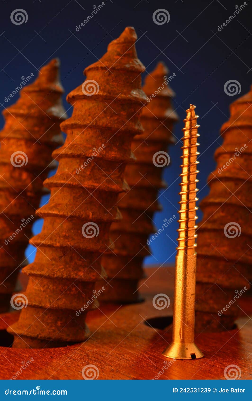 New Brass Paired with Rusty, Corroded Screws Stock Image - Image of ...