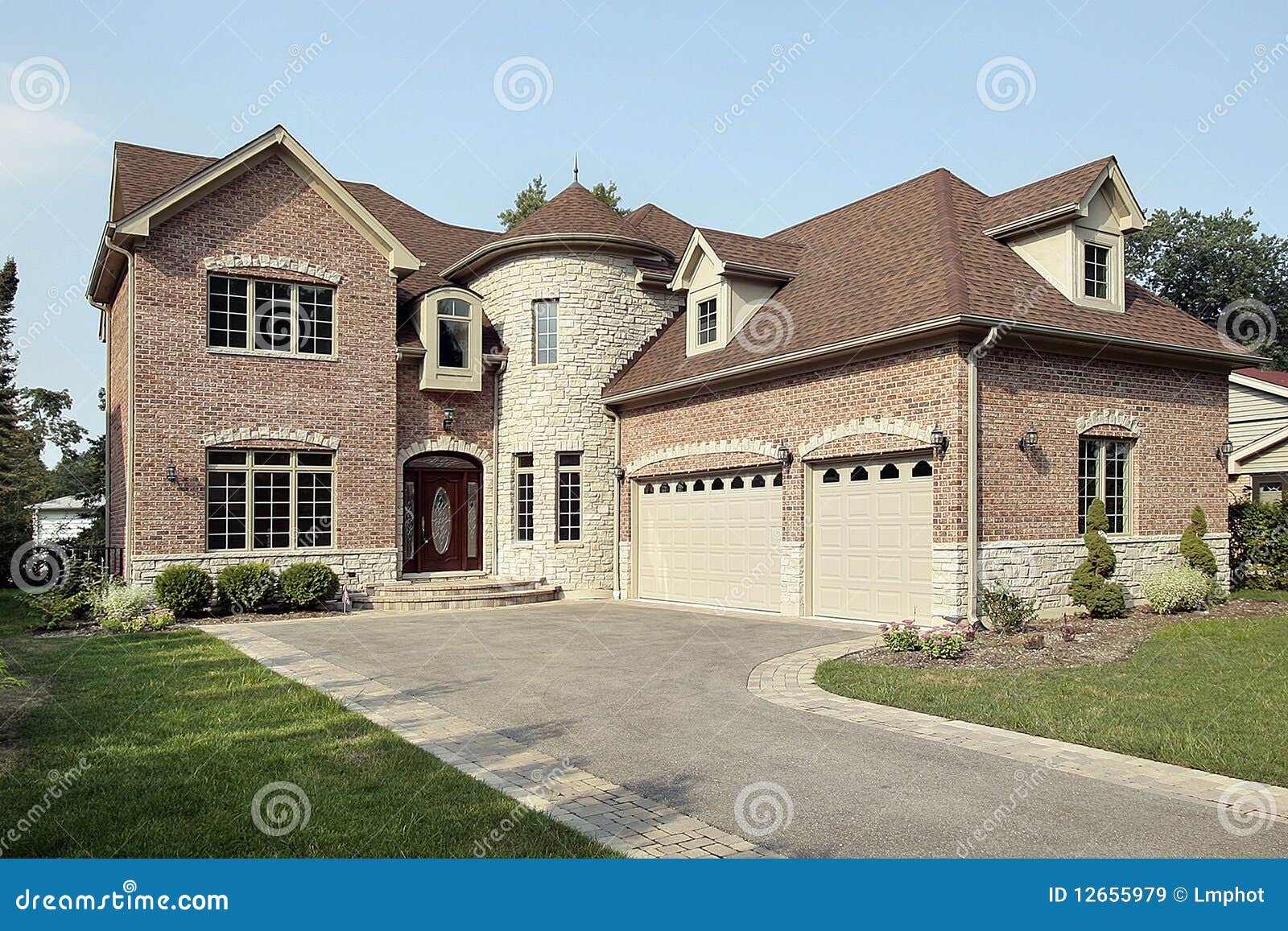 New brick home with turret stock image. Image of investment - 12655979