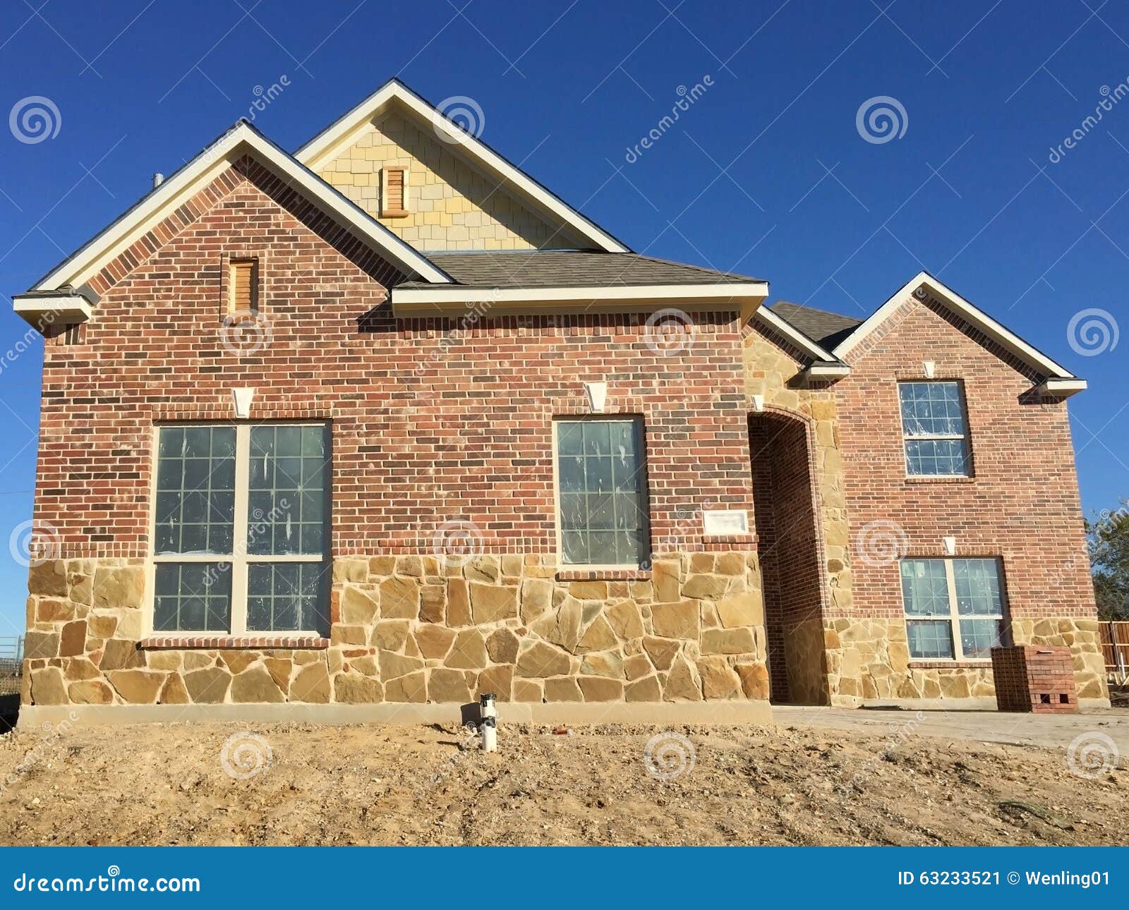 New Brick House Construction Building Stock Image - Image of rooms ...