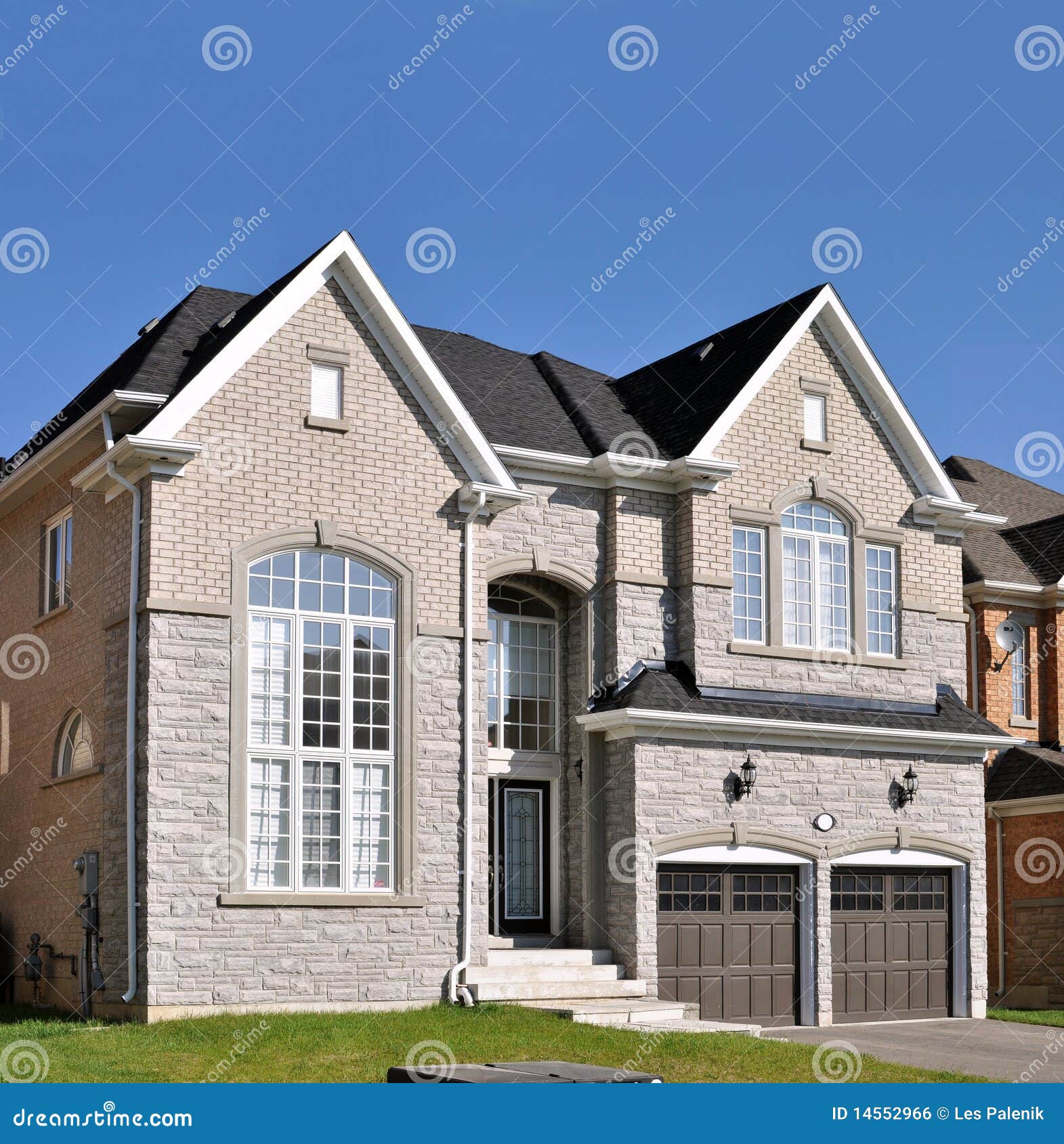 New Brick House with a Double Garage Stock Photo - Image of house ...