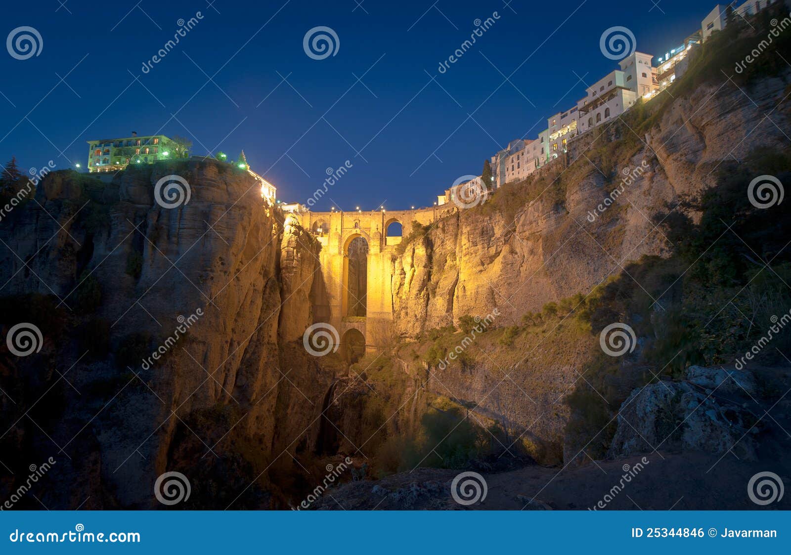 New Bridge at Night, Ronda, Spain Stock Photo - Image of panorama ...