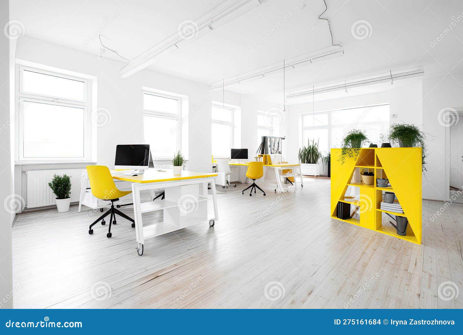 New Bright Spacious Office Interior with Yellow Elements. Generative Ai ...