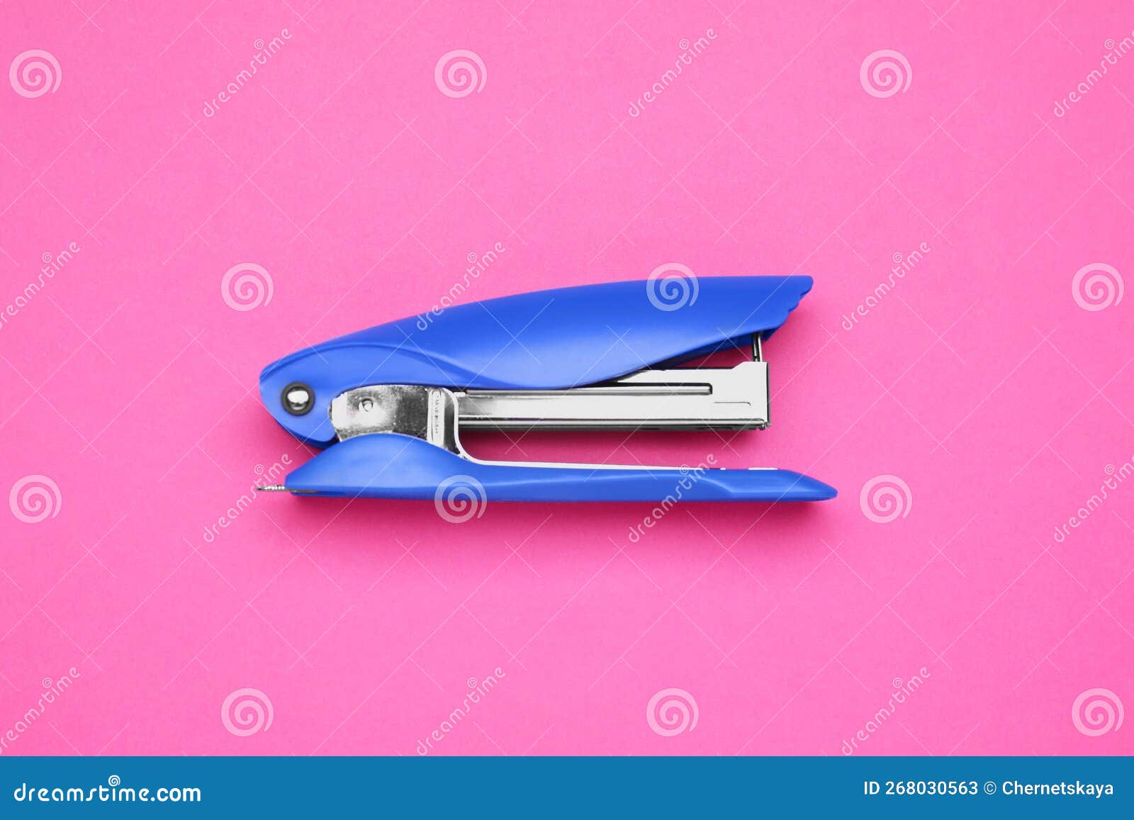 New Bright Stapler on Pink Background, Top View. School Stationery ...