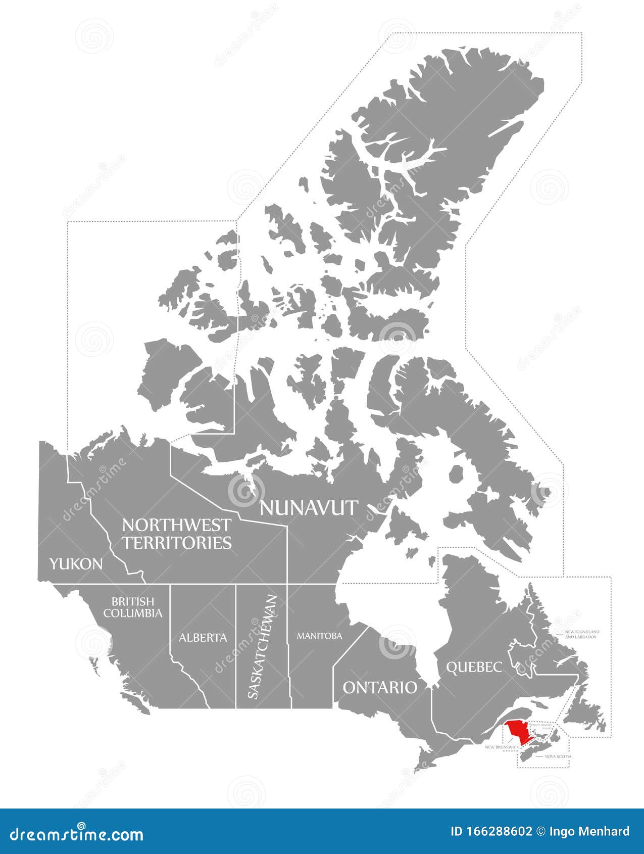 New Brunswick Red Highlighted in Map of Canada Stock Illustration ...