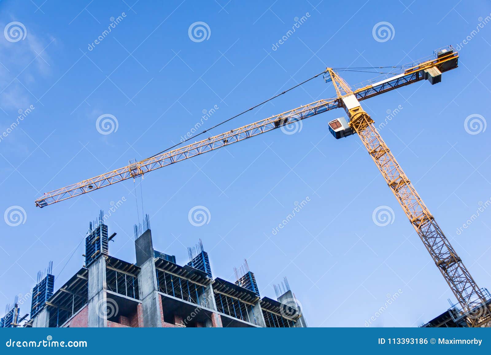 A New Building is Being Constructed with Use of Tower Crane. Jib Stock ...