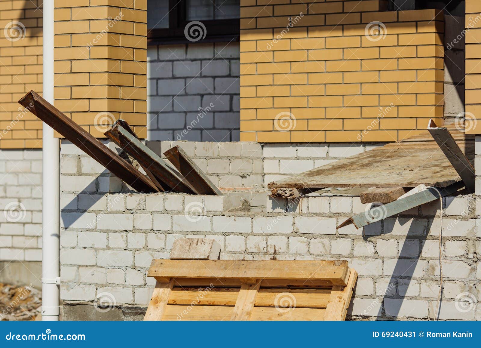 New Building Brick House Construction. Stock Image - Image of mess ...