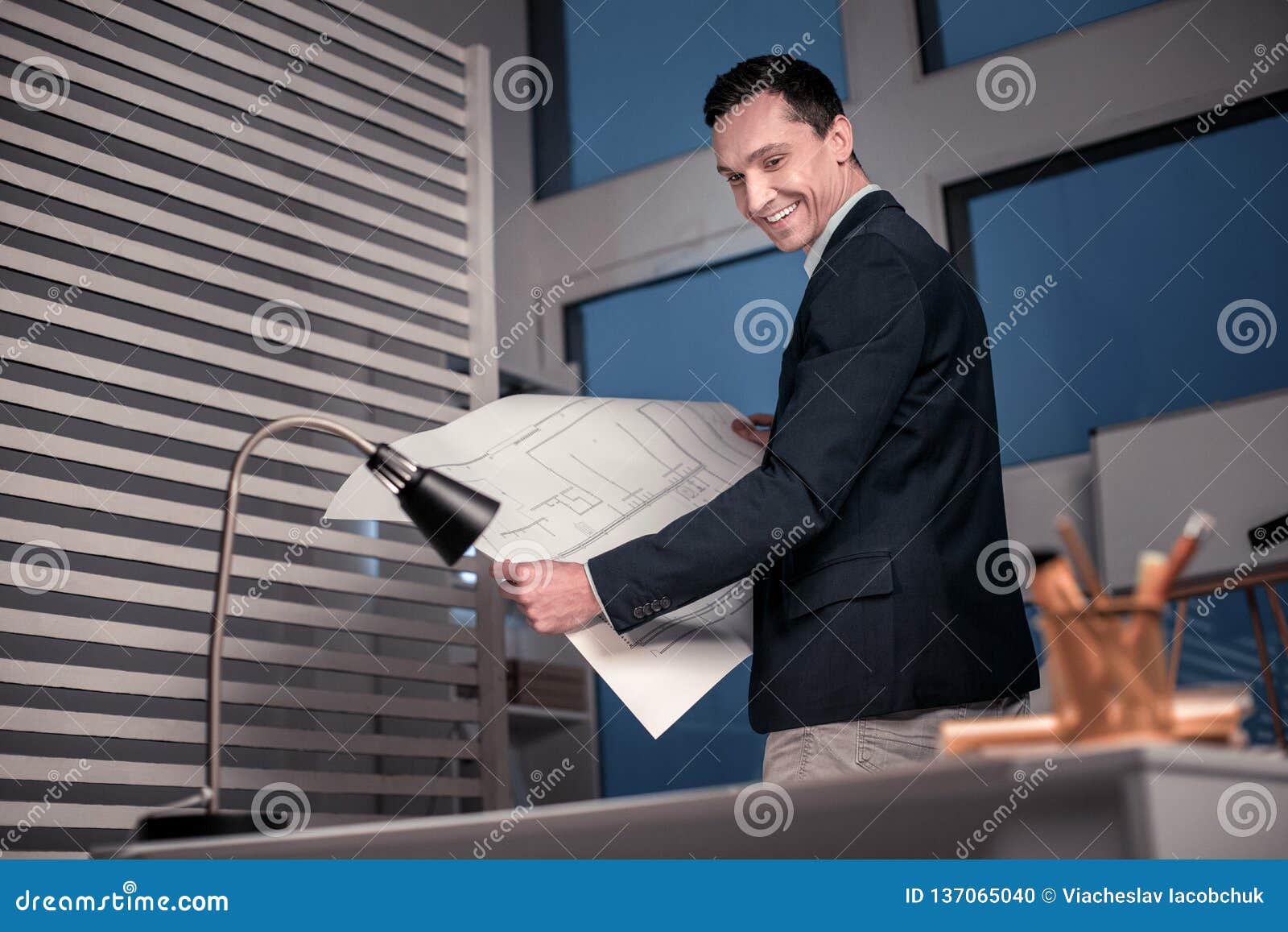 Cheerful Nice Engineer Working on His New Project Stock Photo - Image ...