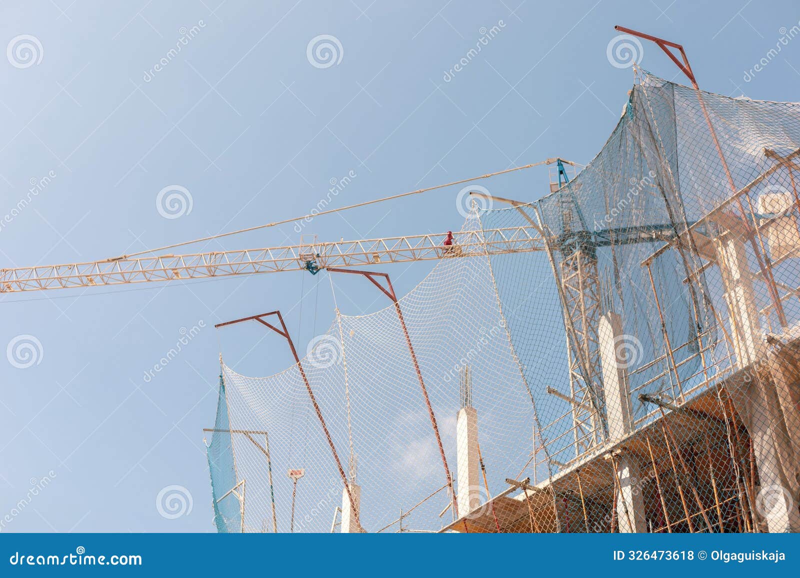 New Building Construction Process. Safety Nets, Structural Beams ...