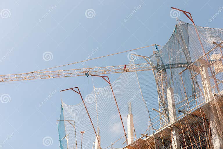 New Building Construction Process. Safety Nets, Structural Beams ...