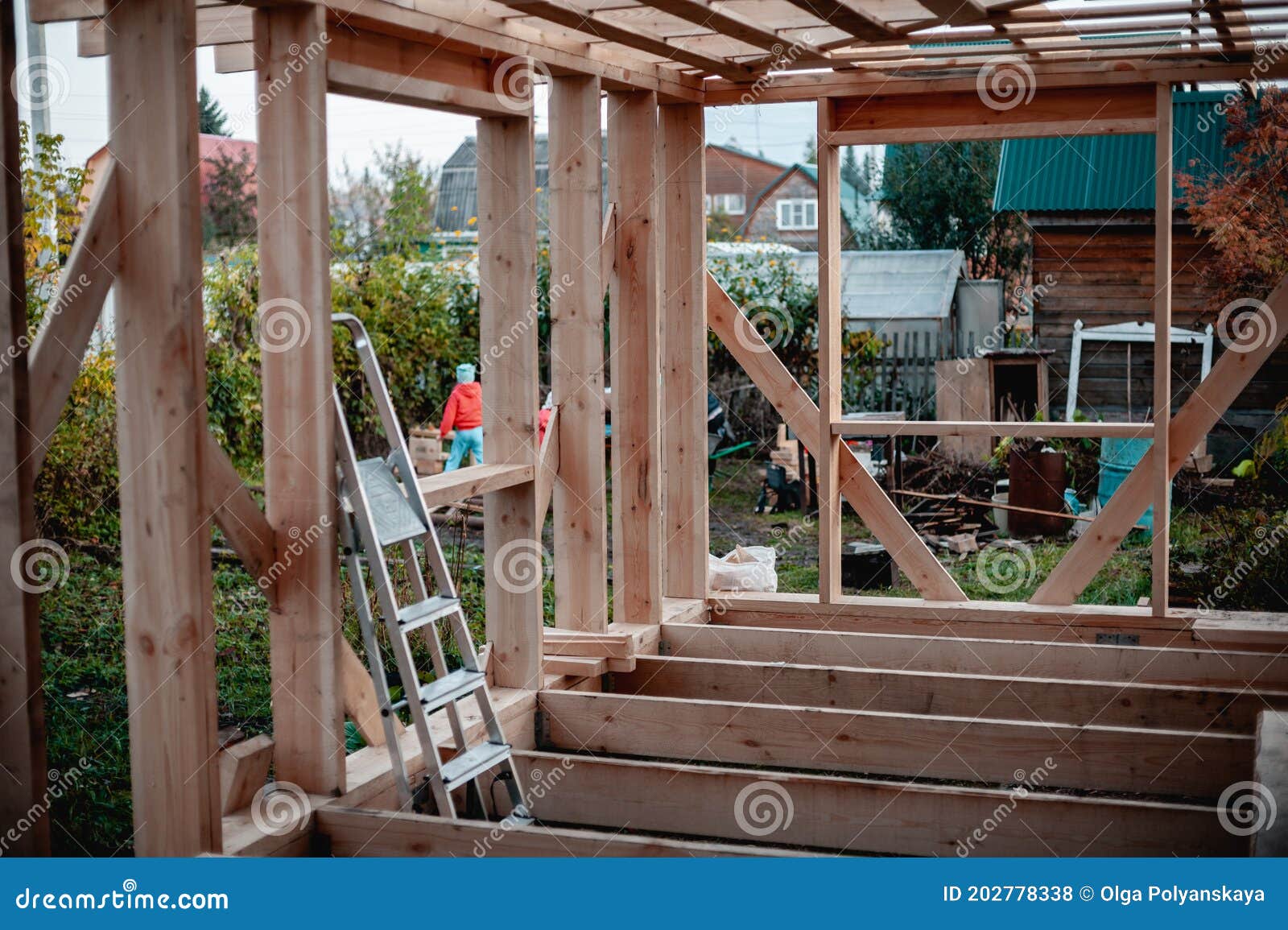 New Building of the House. Frame Construction. Wooden House. Stock ...