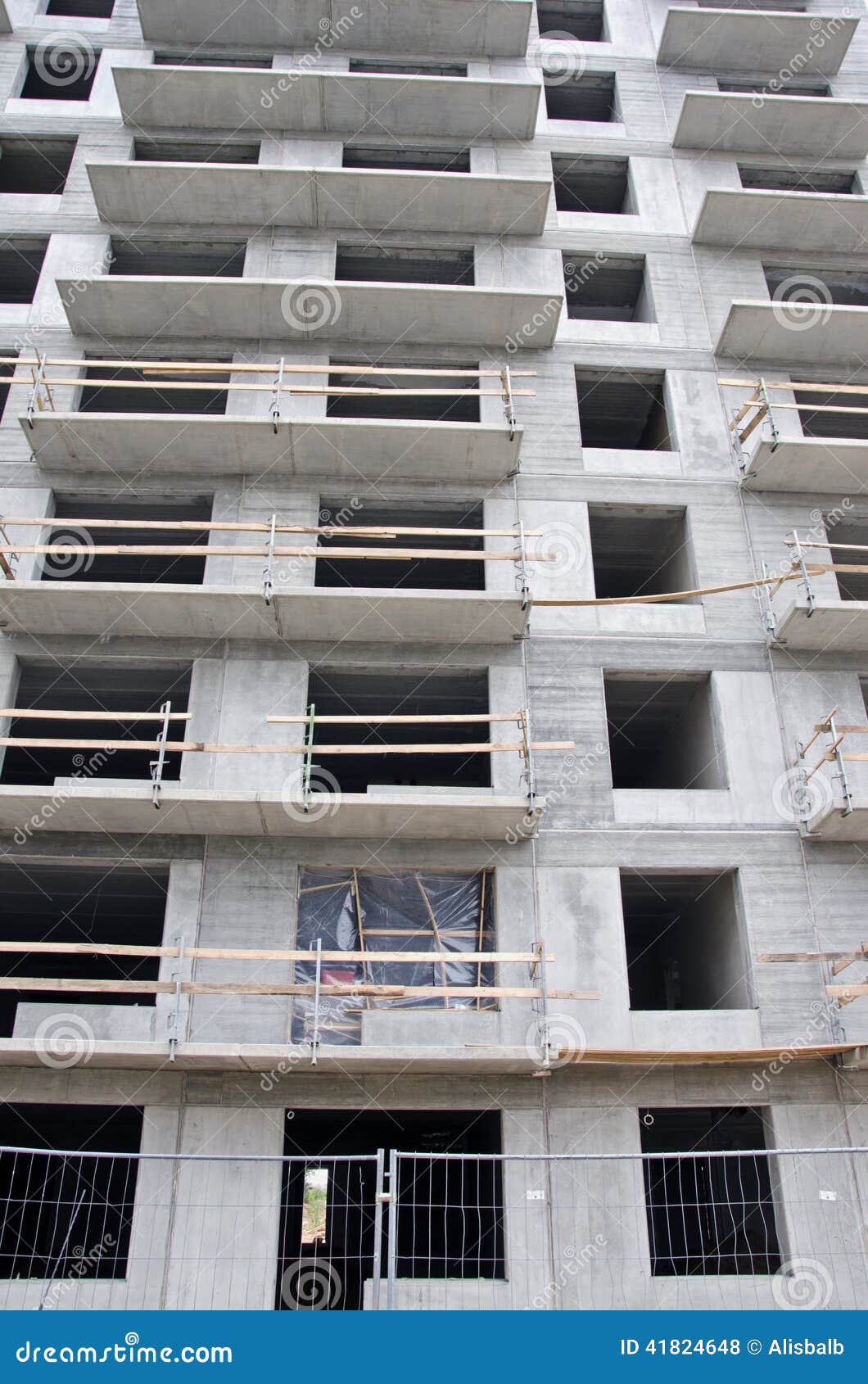 New Building House Wall with Windows Hole Stock Photo - Image of ...