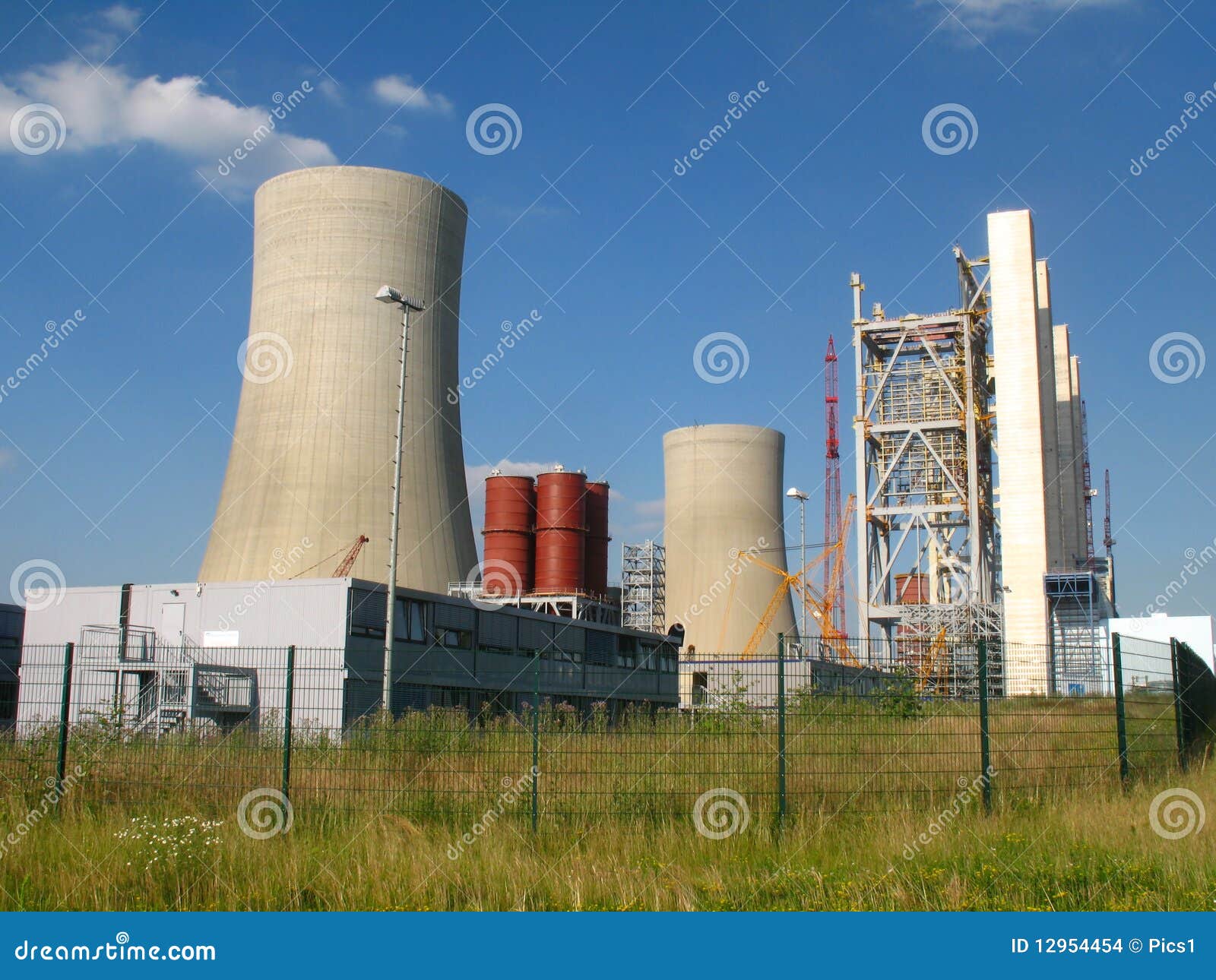 New Building of a Power Station Stock Photo - Image of meadow, fence ...