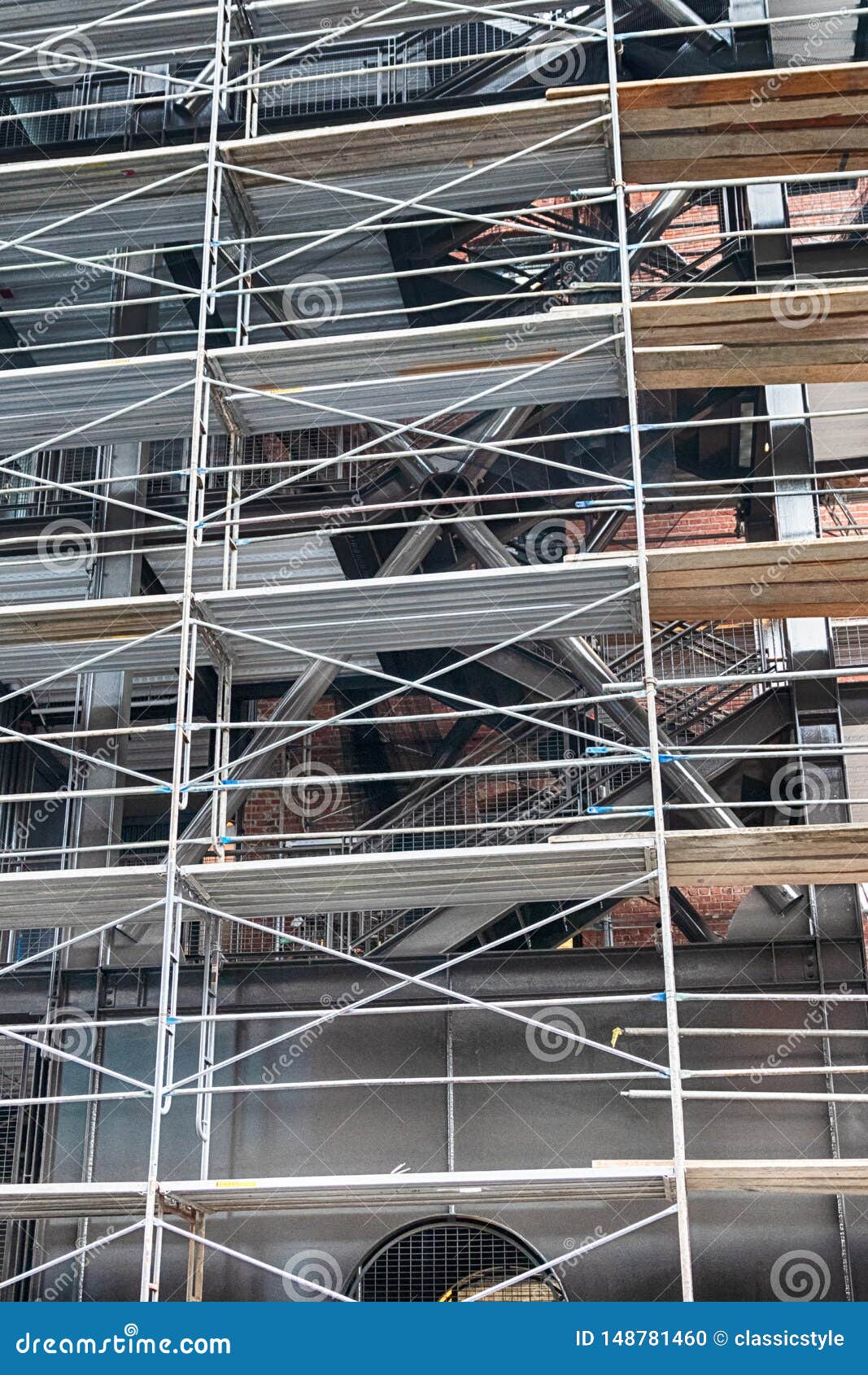 New Building Renovation Scaffolding Cage on Wall Stock Photo - Image of ...