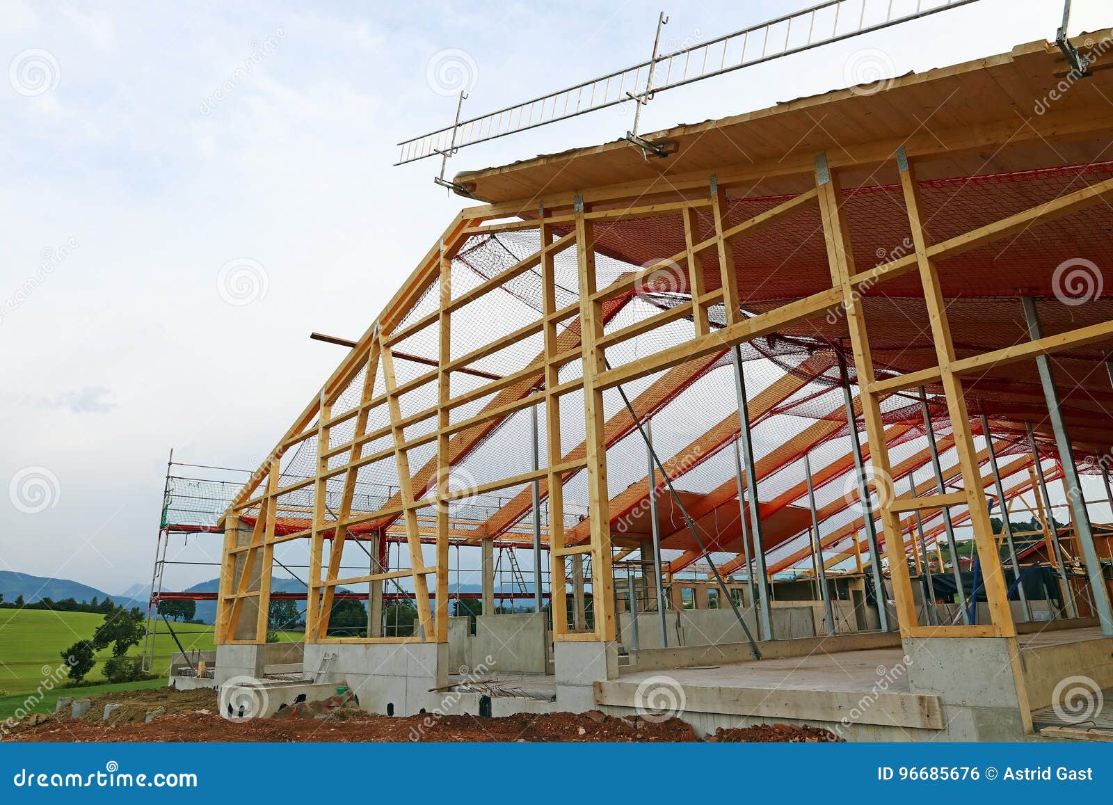 The New Building of a Timber House with Roof Framework Stock Photo ...