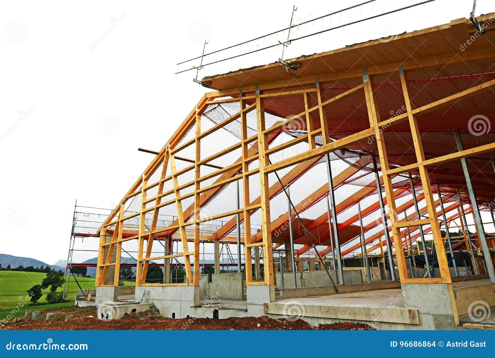 The New Building of a Timber House with Roof Framework Stock Photo ...