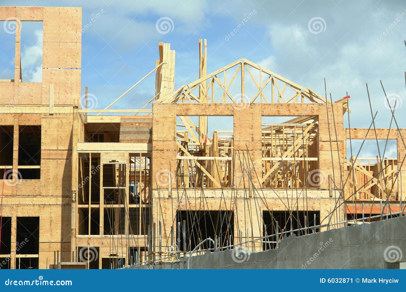 New Building Under Construction Framing Trusses Stock Image - Image of ...