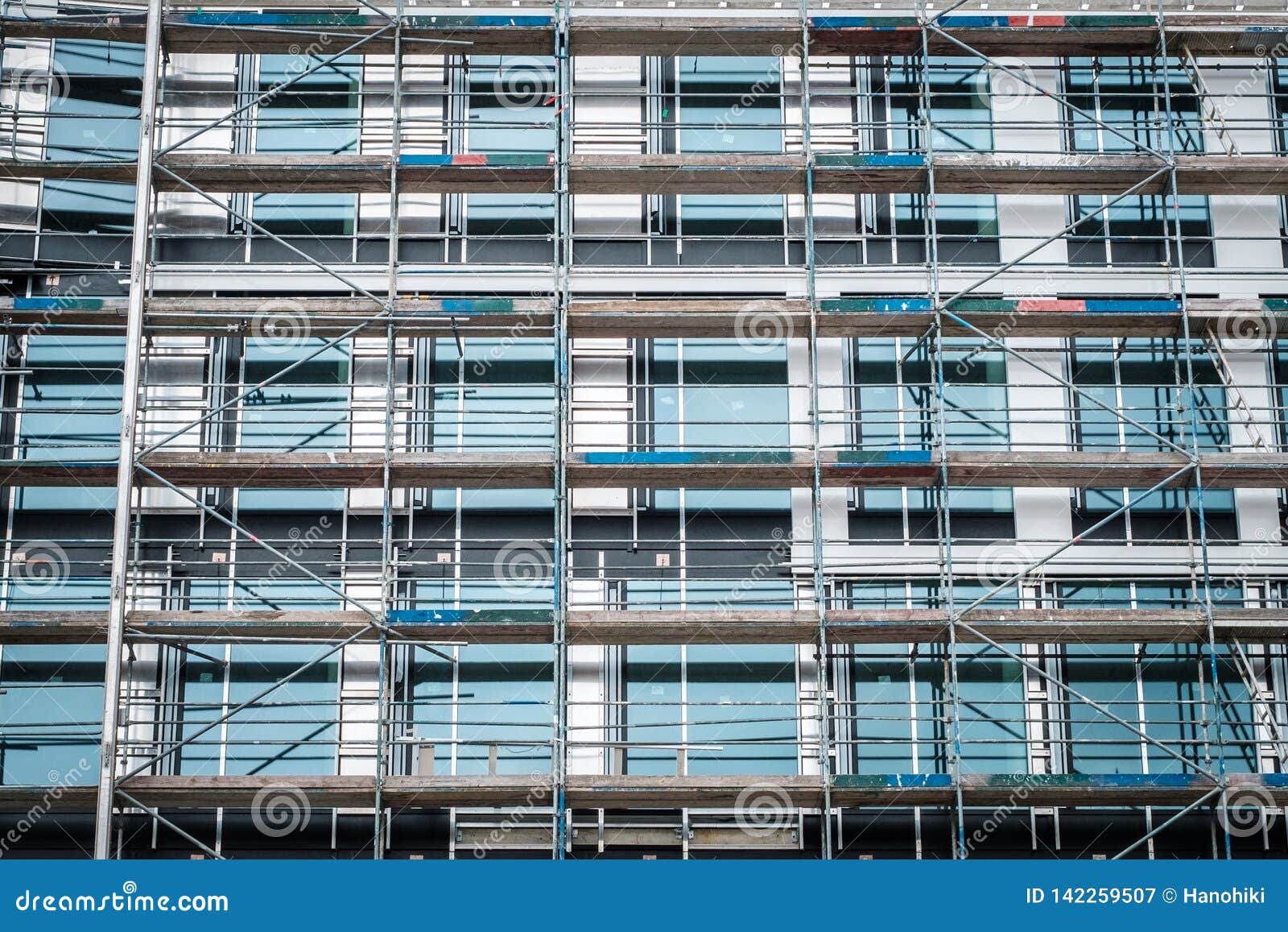 Scaffolding On House Facade, Apartment Buildingwith Scaffold Royalty ...