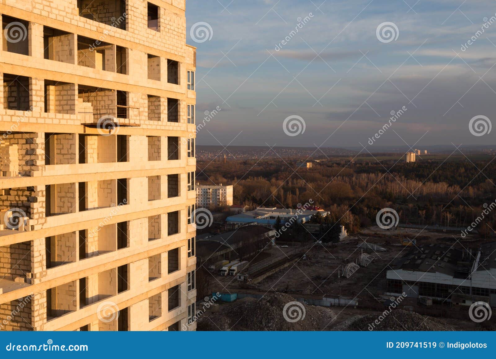 New Building Wall and Beautiful Landscape Stock Image - Image of sunlit ...