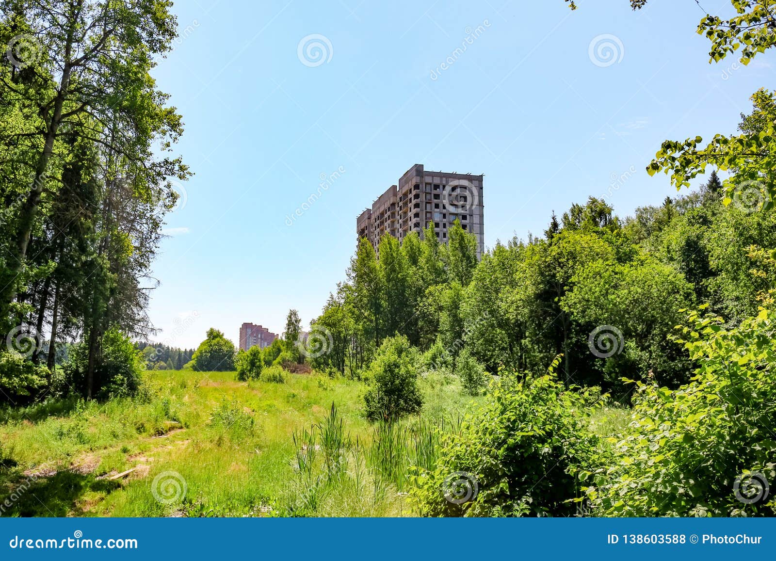 New Buildings Behind the Forest Stock Photo - Image of rise, building ...