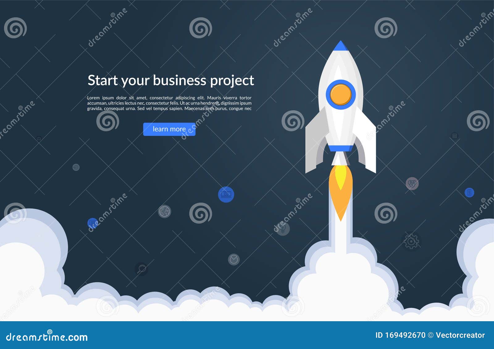 New Business Project Startup Concept. Space Rocket Launch. Vector ...