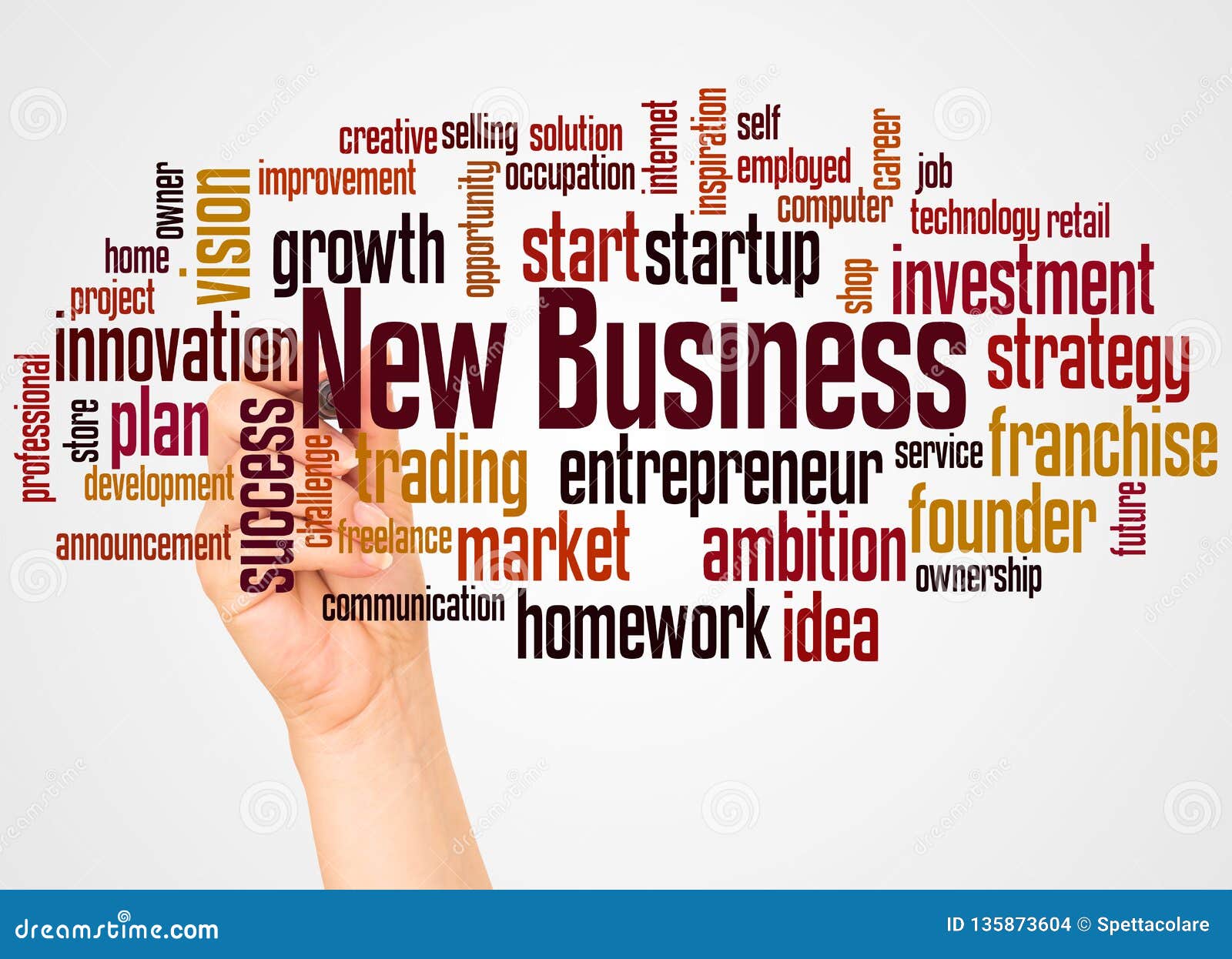 New Business Word Cloud and Hand with Marker Concept Stock Photo ...