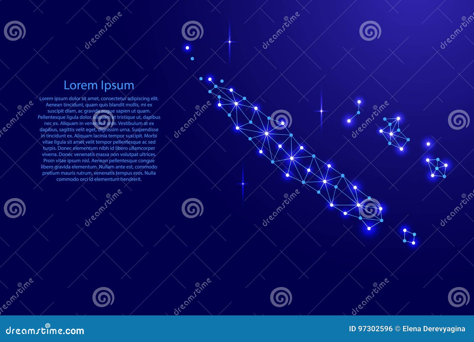 New Caledonia Map of Polygonal Mosaic Lines Network, Rays, Space Stars ...