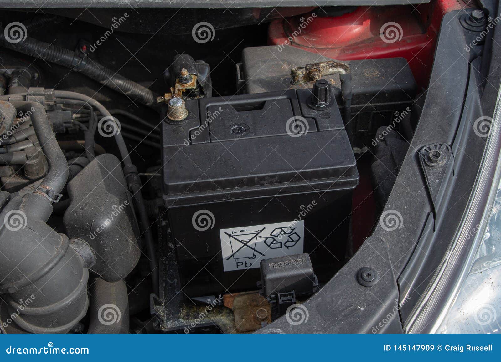 New Car Battery in Car with Plus Terminal Connected Stock Image - Image ...
