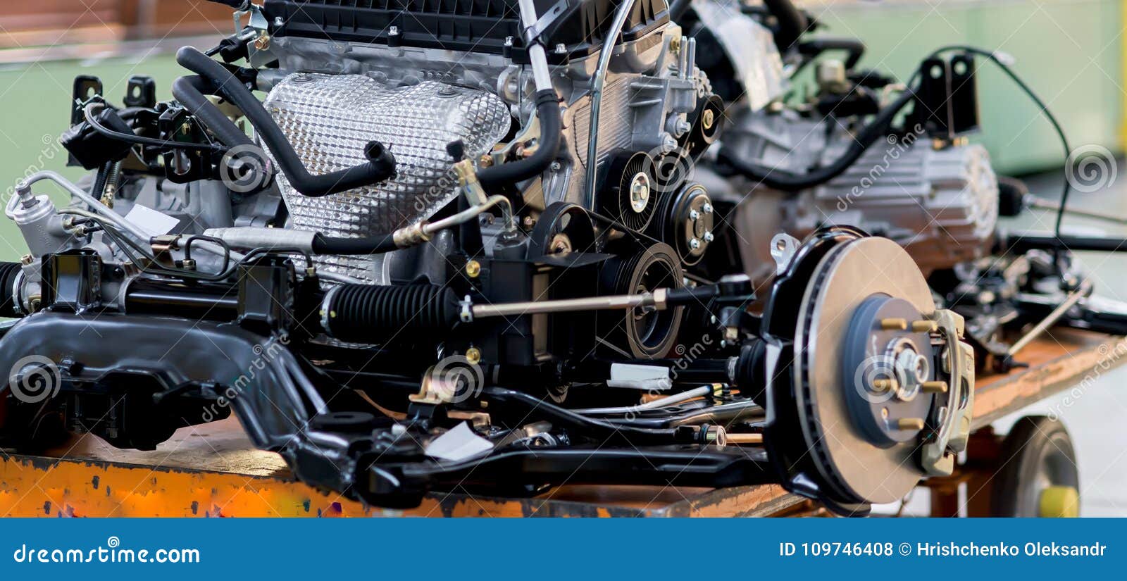 New Car Engine in the Automobile Factory Stock Photo - Image of ...